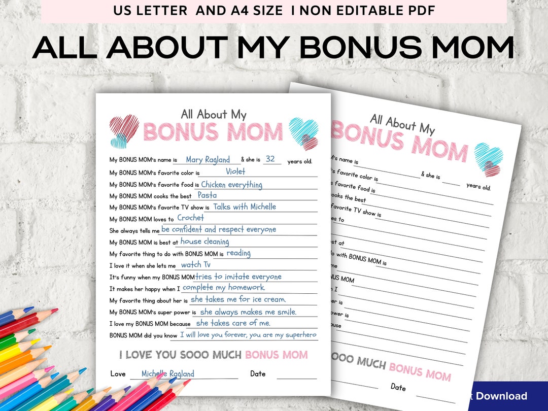 All About My Bonus Mom I Bonus Mom Interview I Mother Day Printable I ...