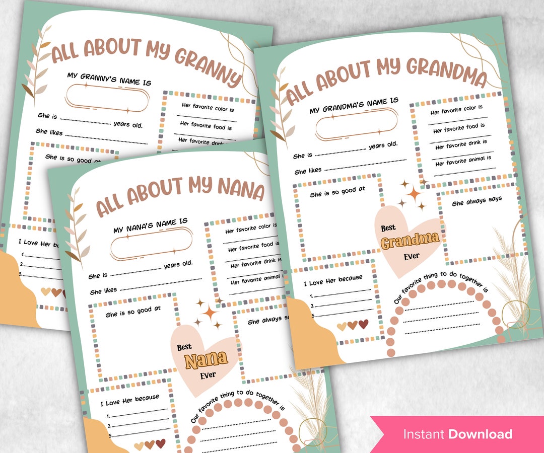 All About My Nana I Mothers Day Printable Gift Mothers Day ...