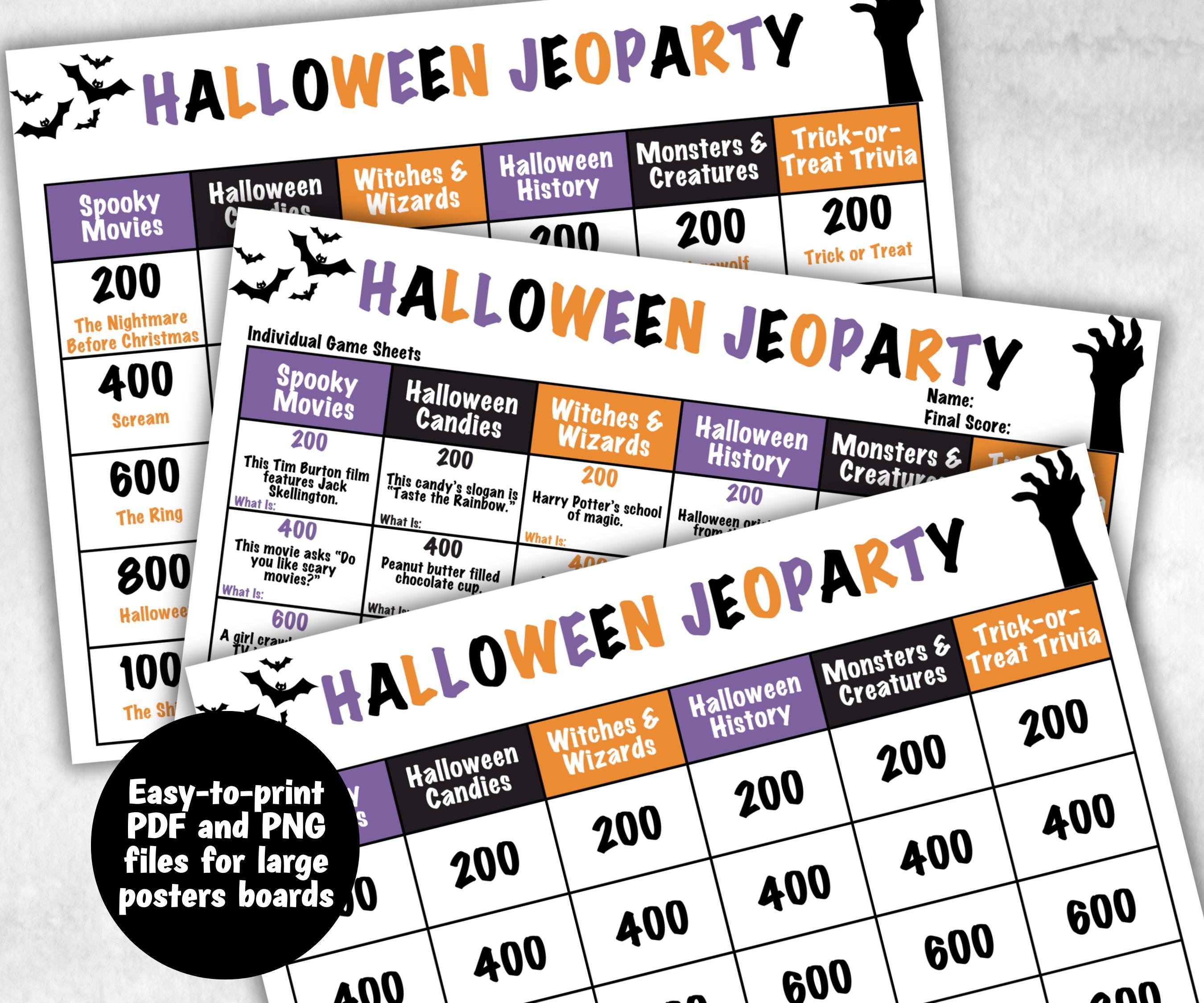 Halloween Jeopardy, Trivia Party, Printable Adult & Teen Activity ...