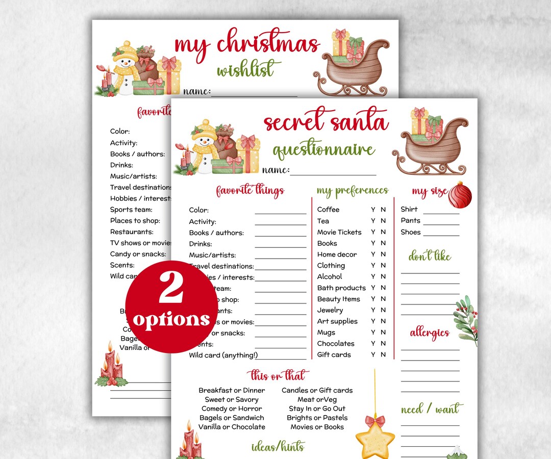My Christmas Wishlist, Adults Questionnaire, Favorite Things Pdf ...