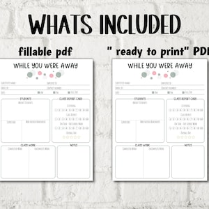Fillable Editable Substitute Teacher Notes I While You Were Away I ...