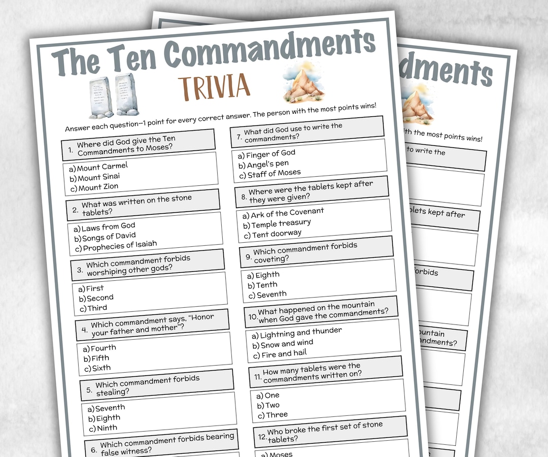 The Ten Commandments Printable Trivia for Kid, Old Testament Activity ...