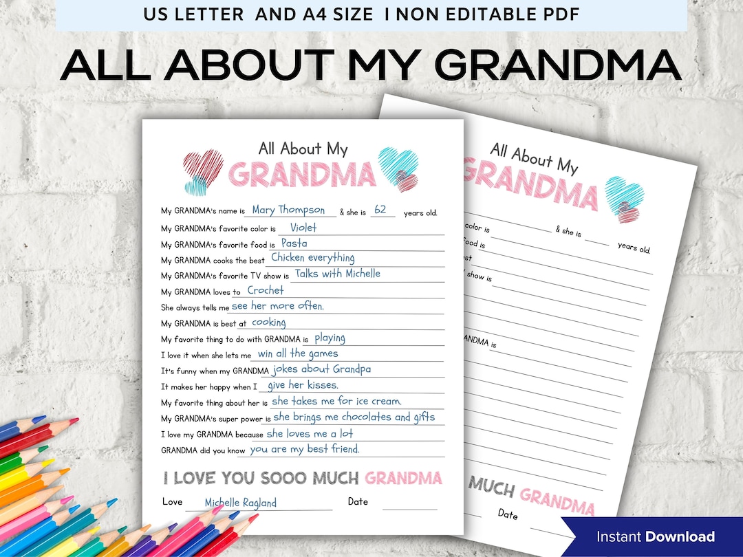 All About My Grandma Fill in the Blank I Grandma Birthday Gift I About ...