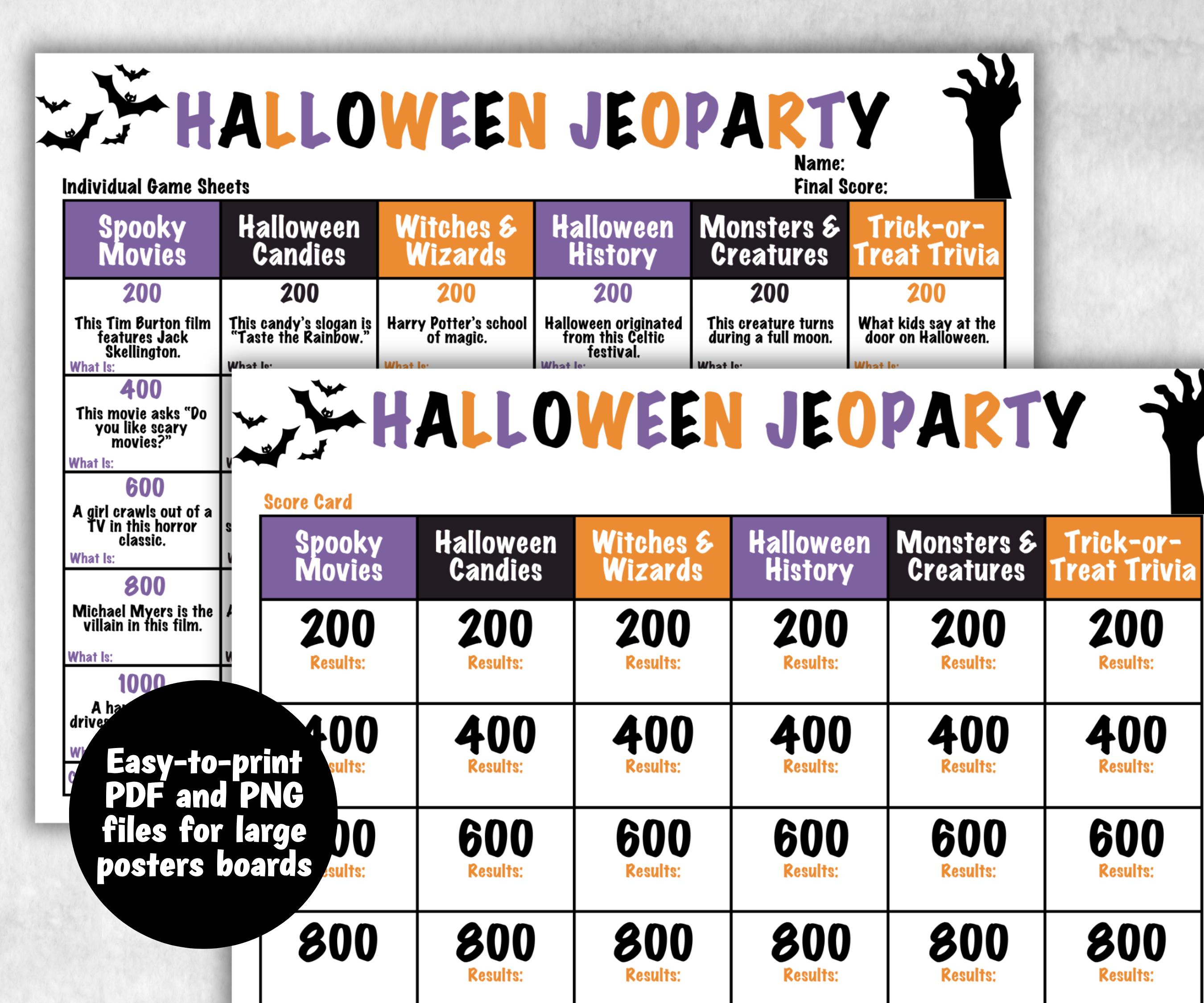 Halloween Jeopardy, Trivia Party, Printable Adult & Teen Activity ...