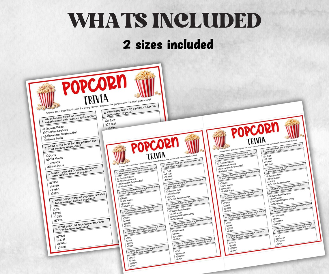 Popcorn Trivia, Movie Night, Popcorn Bar Activity, Family Game Night ...