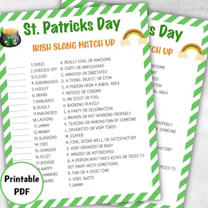 St. Patrick's Day Irish Slang Match Up, Office Fun, No Drinking ...
