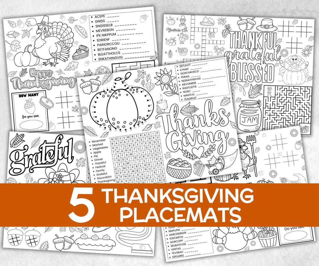 Thanksgiving Placemats Bundle, Fall Table Game, Give Thanks Table Decor ...