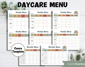 Home Daycare Weekly Menu Editable Weekly Meal Planner Preschool Menu ...