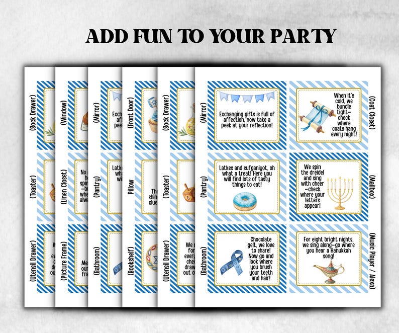 Kids Hanukkah Indoor Scavenger Hunt, Treasure Scavenger Rhyming Clues ...