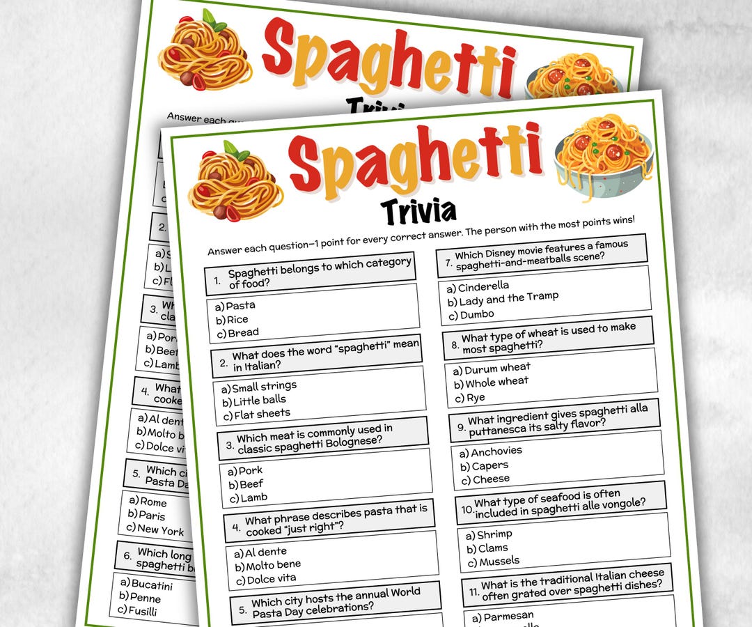 Spaghetti Food Trivia, Family Game Night, Italian Baby Shower, Pizza ...