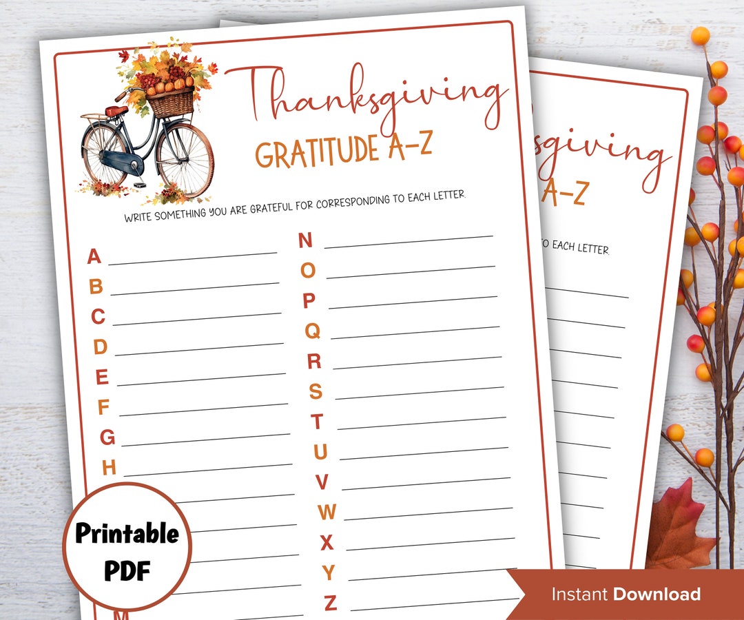 Printable Alphabet Gratitude Game I 30 Days of Gratitude Sheet I ...