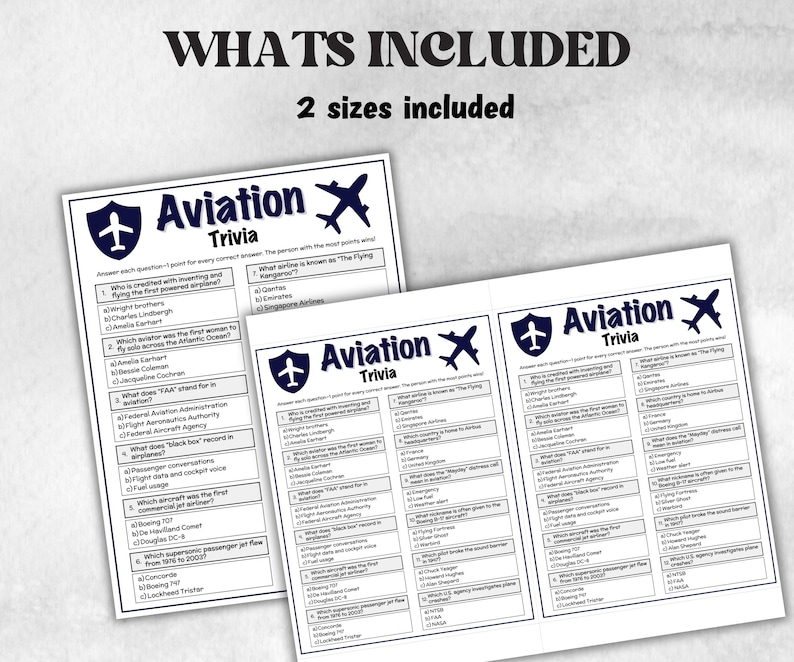 Printable Aviation Trivia, Airplane Birthday, Aviation Baby Shower ...