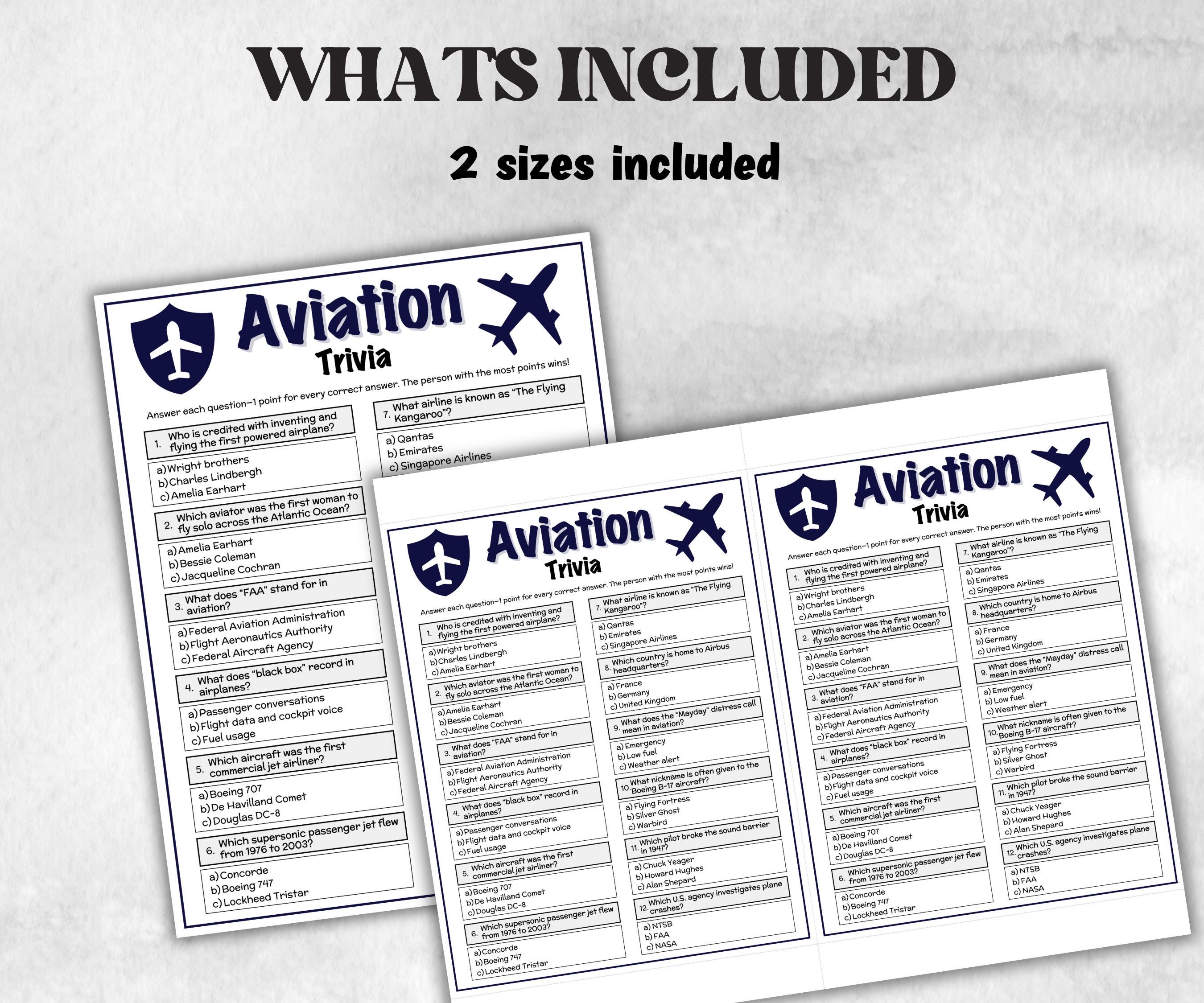 Printable Aviation Trivia, Airplane Birthday, Aviation Baby Shower ...