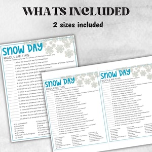 Winter Snow Day Riddles, Printable Activity, Party Game, Halloween ...