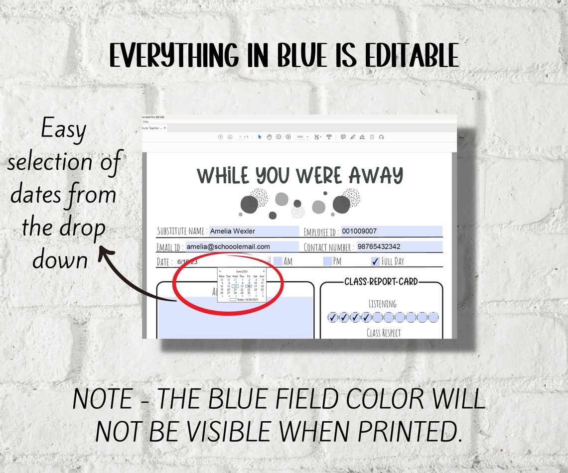 Fillable Editable Substitute Teacher Notes I While You Were Away I ...