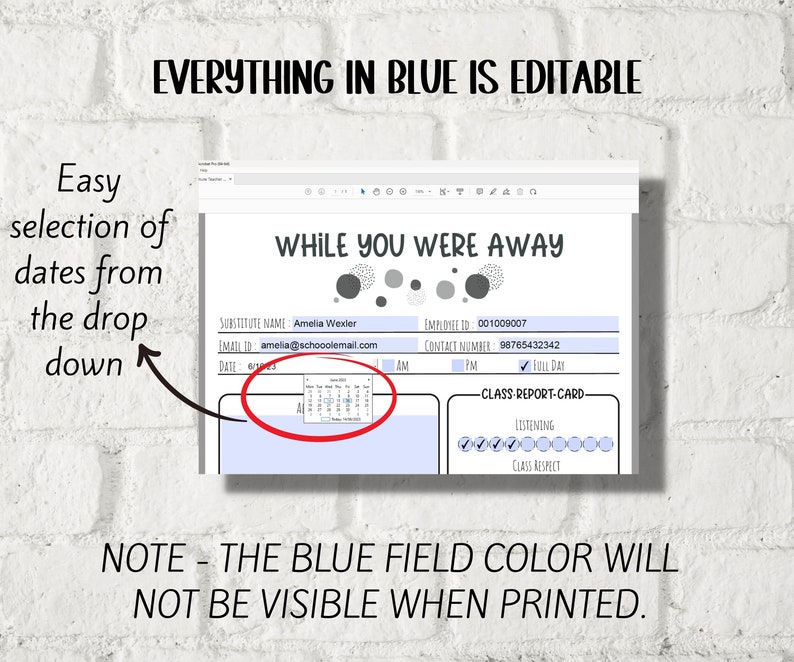 Fillable Editable Substitute Teacher Notes I While You Were Away I ...