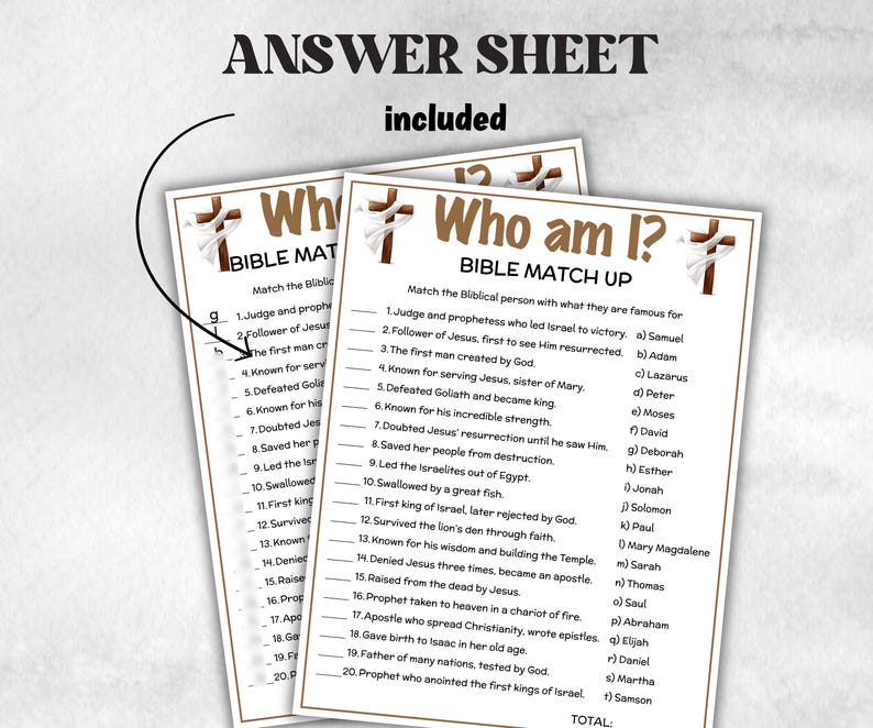 Printable Who Am I Bible Match up for Kid, Old Testament Activity ...