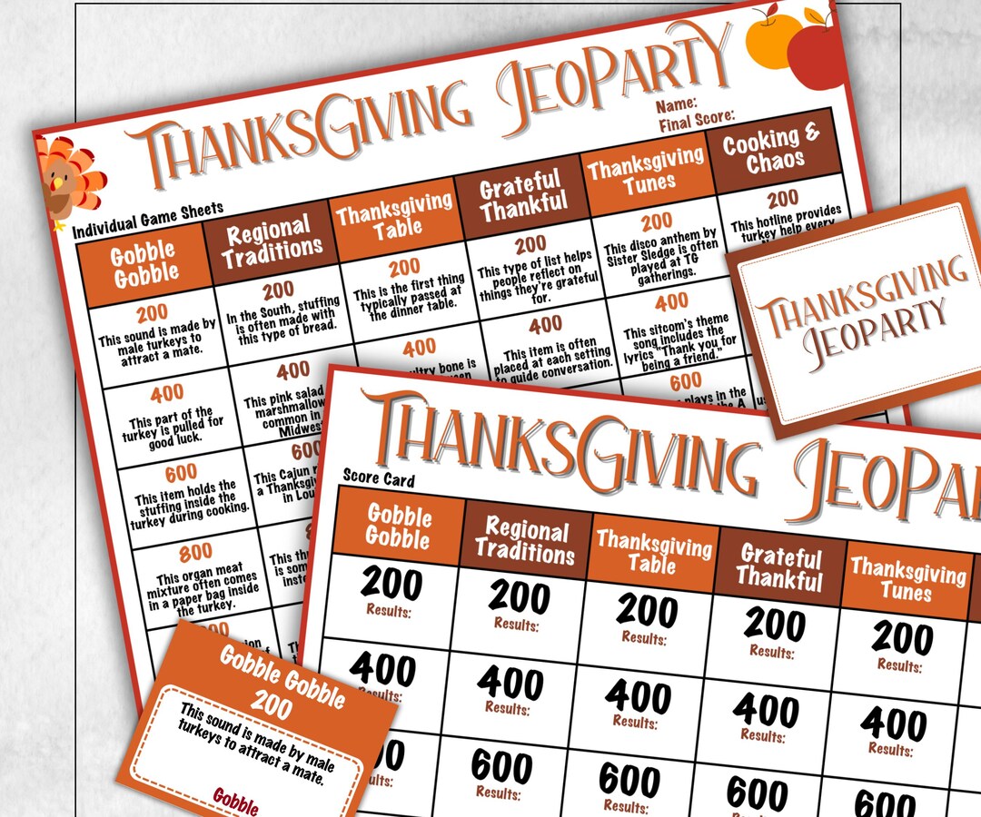 Thanksgiving Jeopardy, Trivia Party, Printable Adult & Teen Activity ...