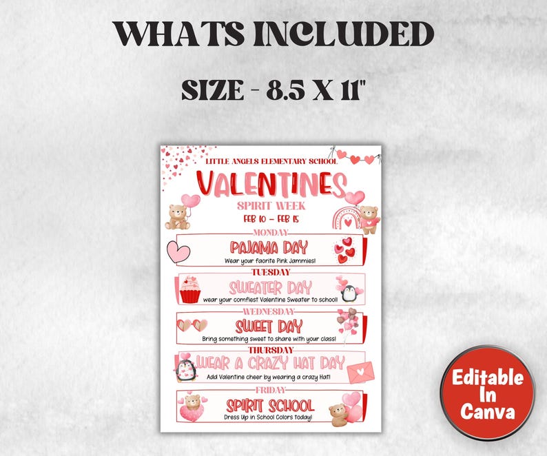 Customizable Valentine's School Spirit Week Flyer, PTO Schedule ...
