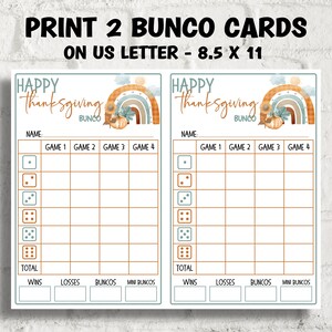 Thanksgiving Printable Bunco Cards I Bunco Score Cards I Bunco Score ...