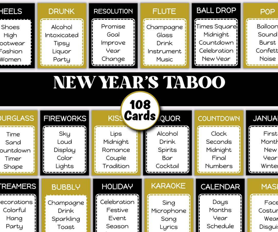 New Year's Taboo, Printable Taboo Game, Fun Winter Activity, Get Kids ...