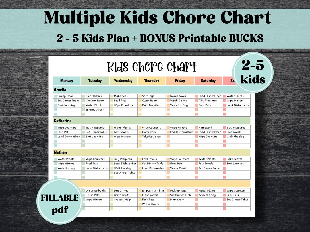 Chore Chart for Multiple Kids | Behavior Chart | Kids Daily Tasks ...