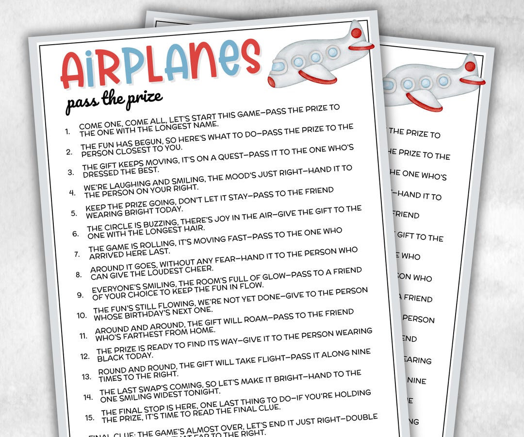 Airplane Pass the Prize, Aviation Party Activity, Airplanes Birthday ...