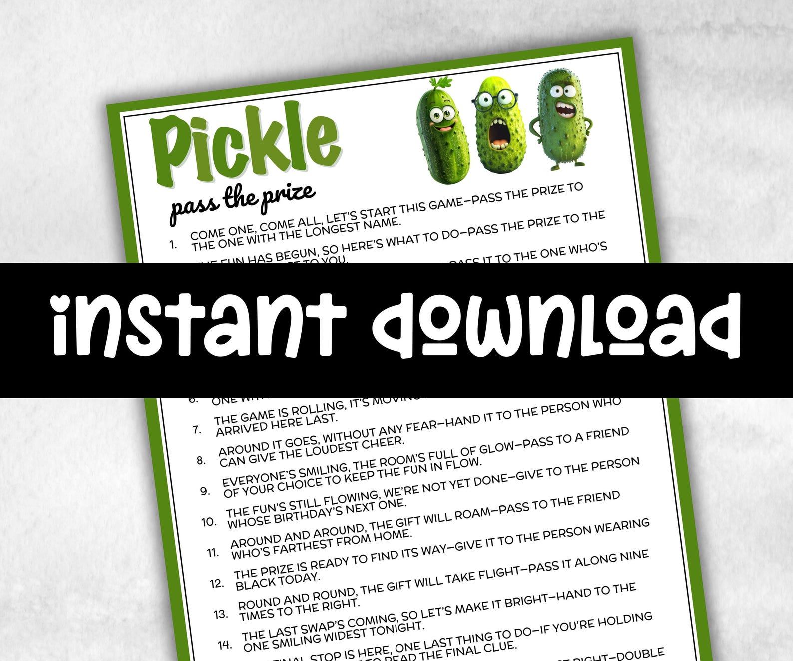 Pickle Party Pass the Prize, Left Right Game, Church Activity, Dill ...