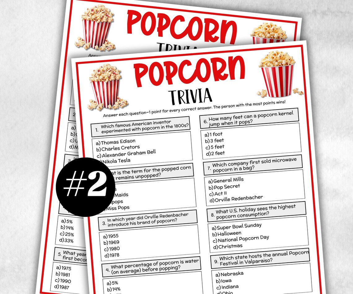 Popcorn Trivia, Movie Night, Popcorn Bar Activity, Family Game Night ...
