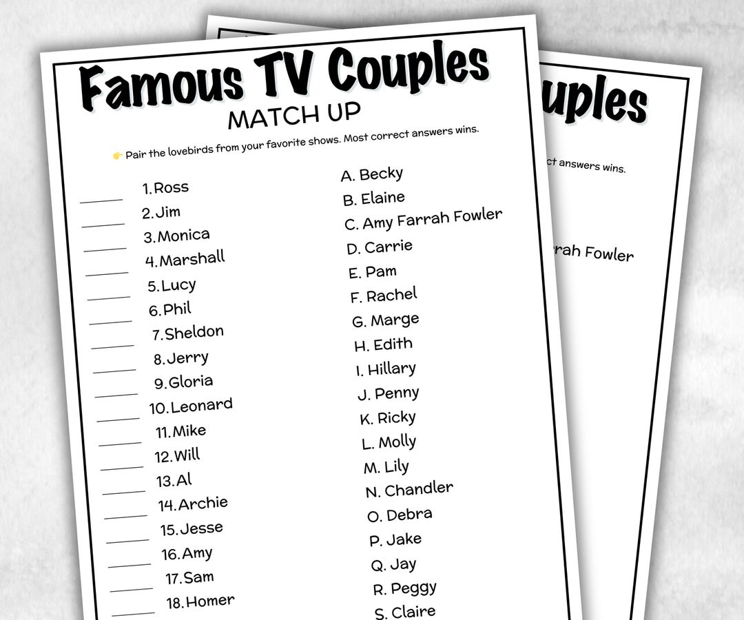 Famous TV Couples, Valentine Trivia Quiz, Family Activity, TV Show ...