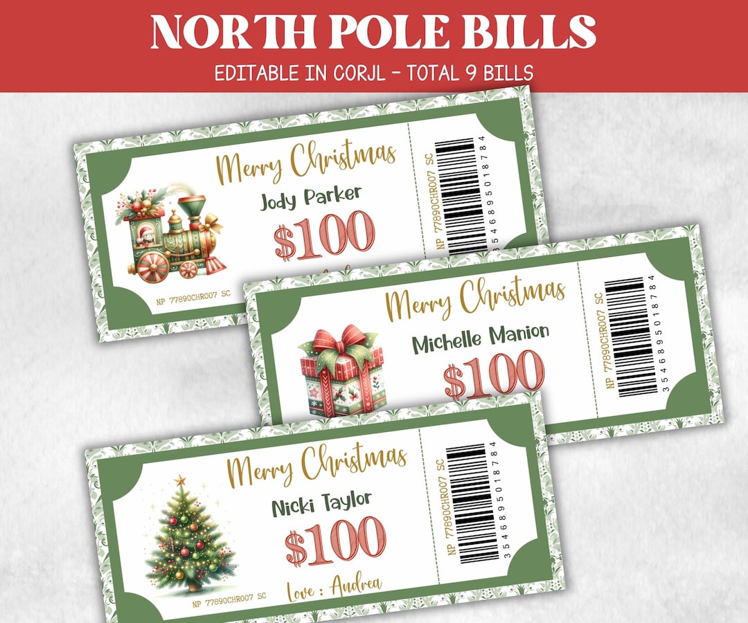 Editable Christmas Dollars, Ready to Print Christmas Play Money, North ...