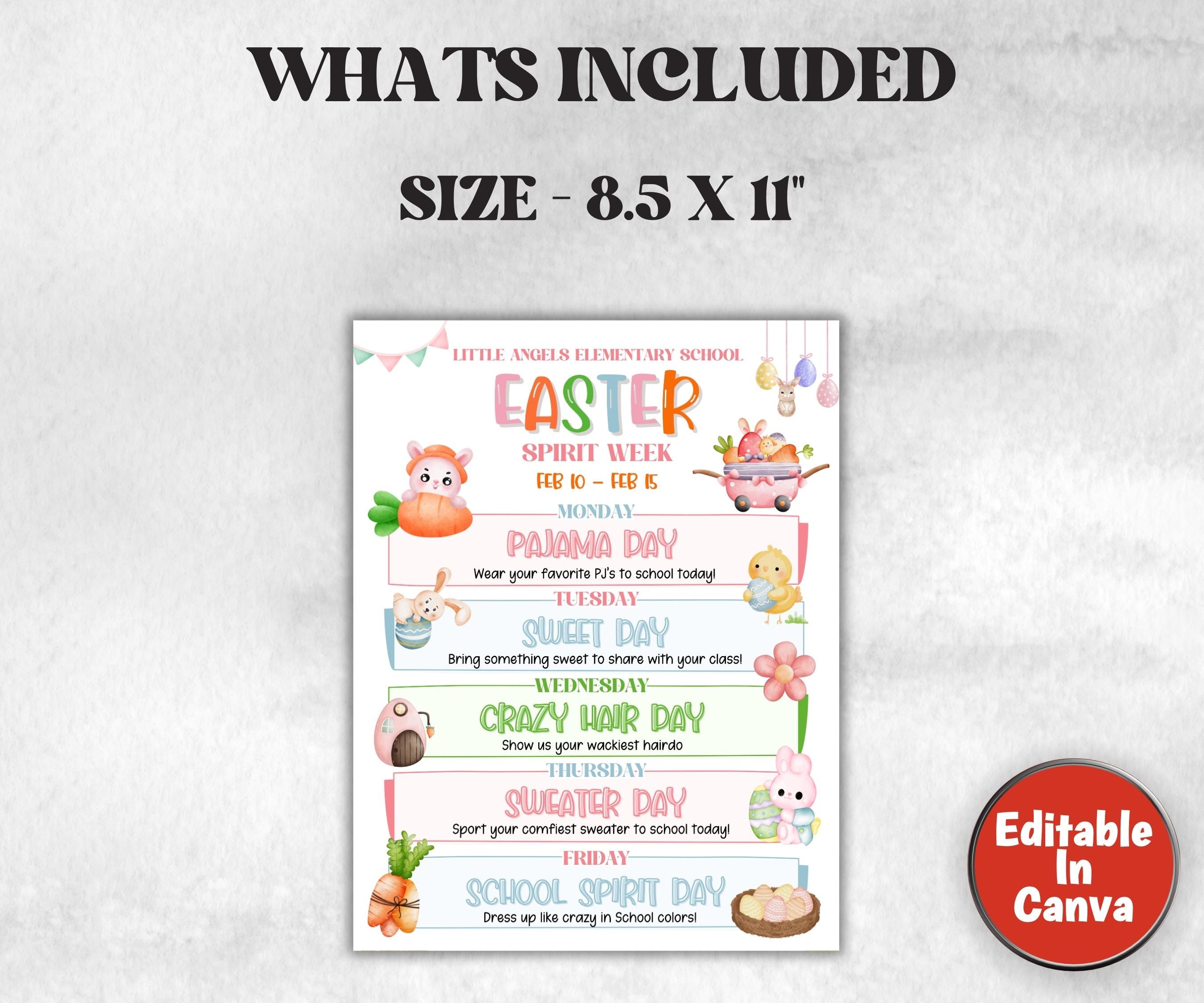 Customizable Easter School Spirit Week Flyer, PTO Schedule, April ...