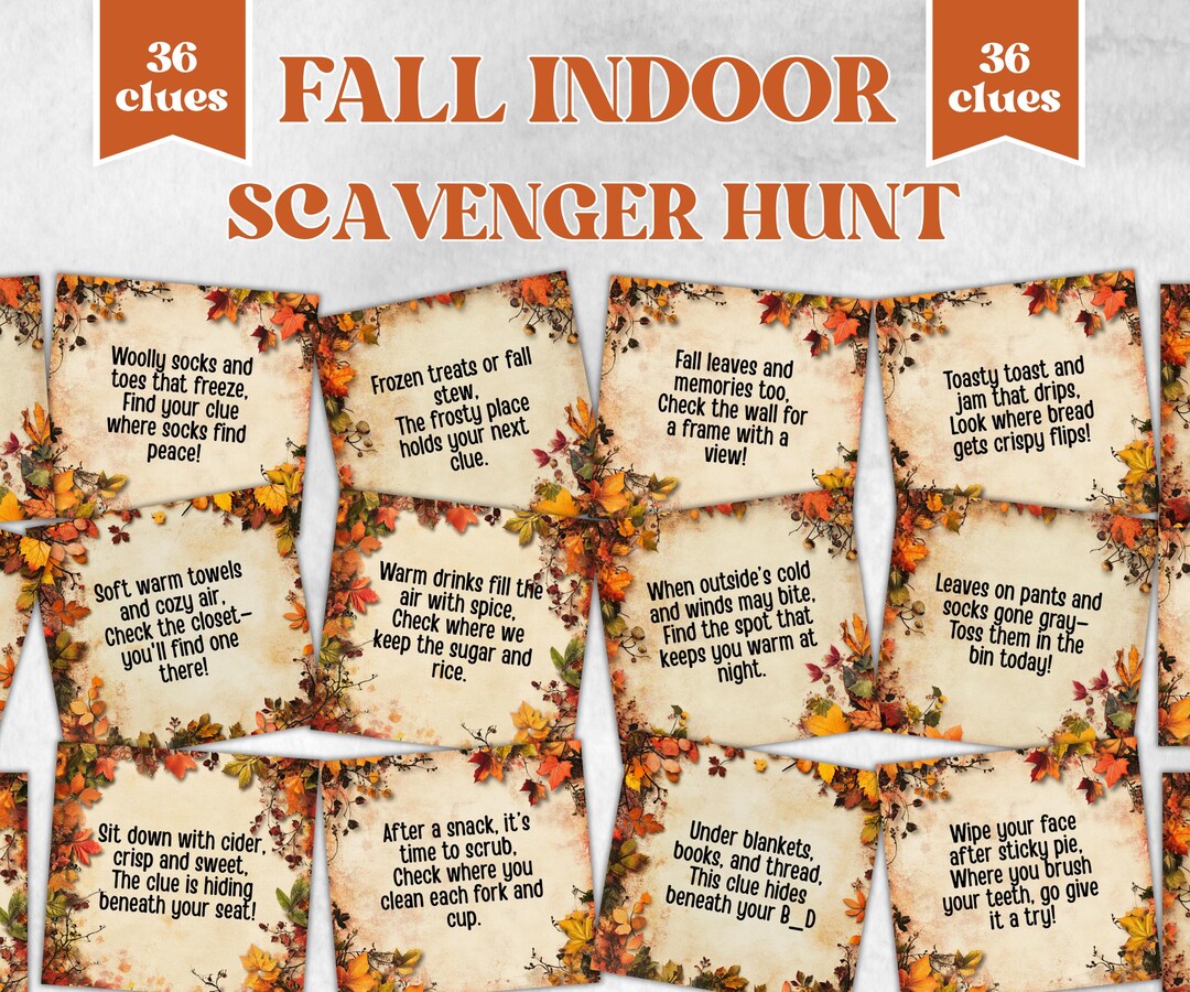 Fall Indoor Scavenger Hunt Game, Printable Riddle Quiz, Adventure for ...