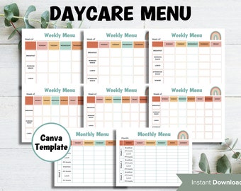 Home Daycare Weekly Menu Editable Weekly Meal Planner Preschool Menu ...