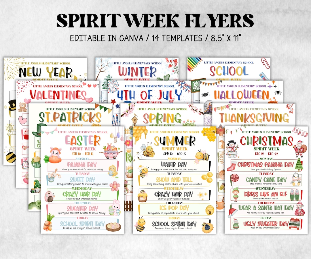 Seasonal School Spirit Week Flyer, PTO Schedule, Monthly Itinerary ...