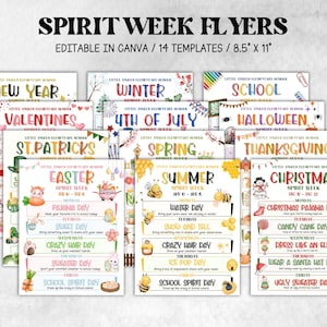 Seasonal School Spirit Week Flyer, PTO Schedule, Monthly Itinerary ...