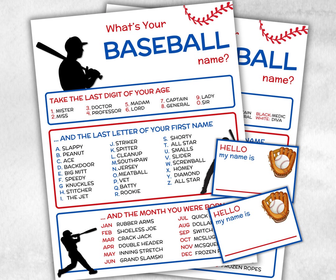 What is Your Baseball Name Printable Game, Office Party, Daycare Name ...