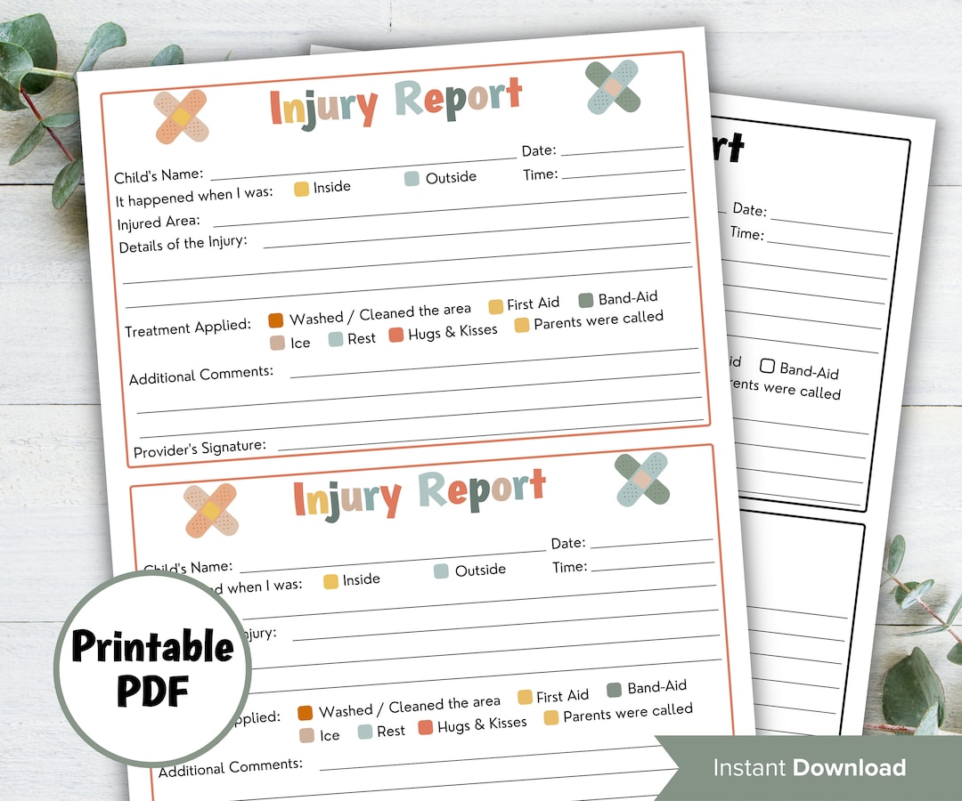 Home Daycare Ouch Report I Injury Report I Incident Report Form I Child ...