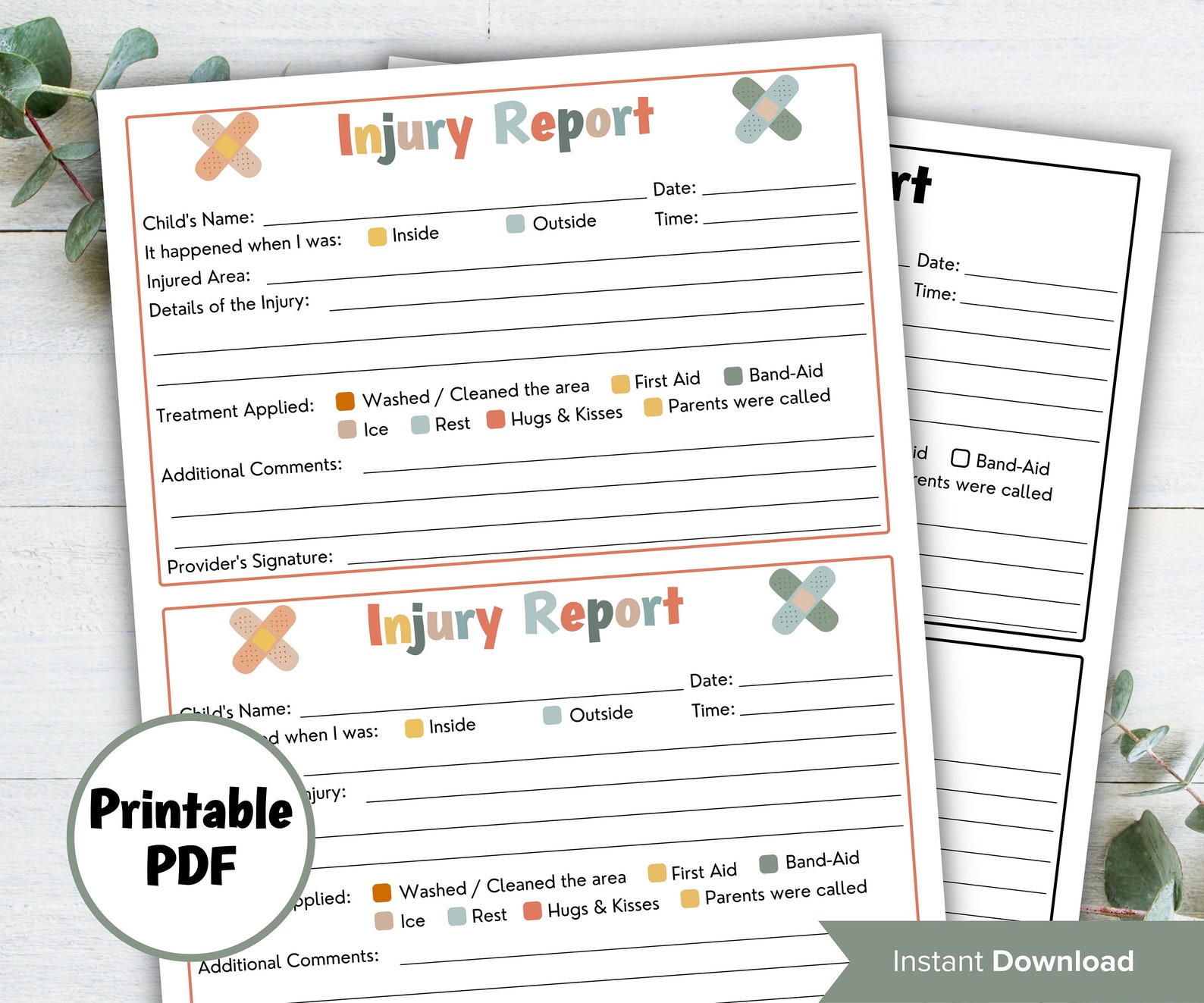 Home Daycare Ouch Report I Injury Report I Incident Report Form I Child ...