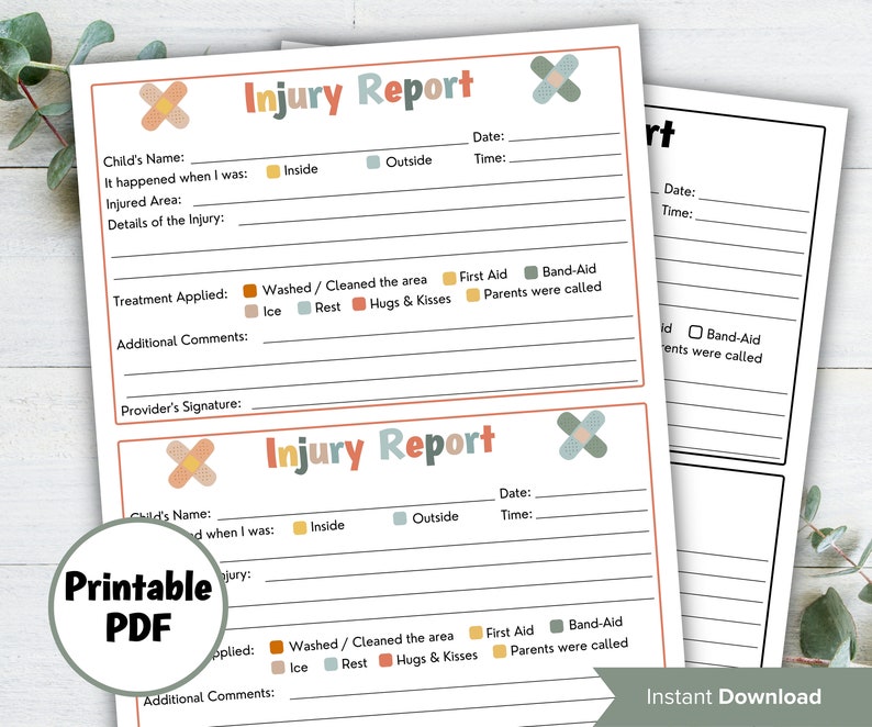 Home Daycare Ouch Report I Injury Report I Incident Report Form I Child ...