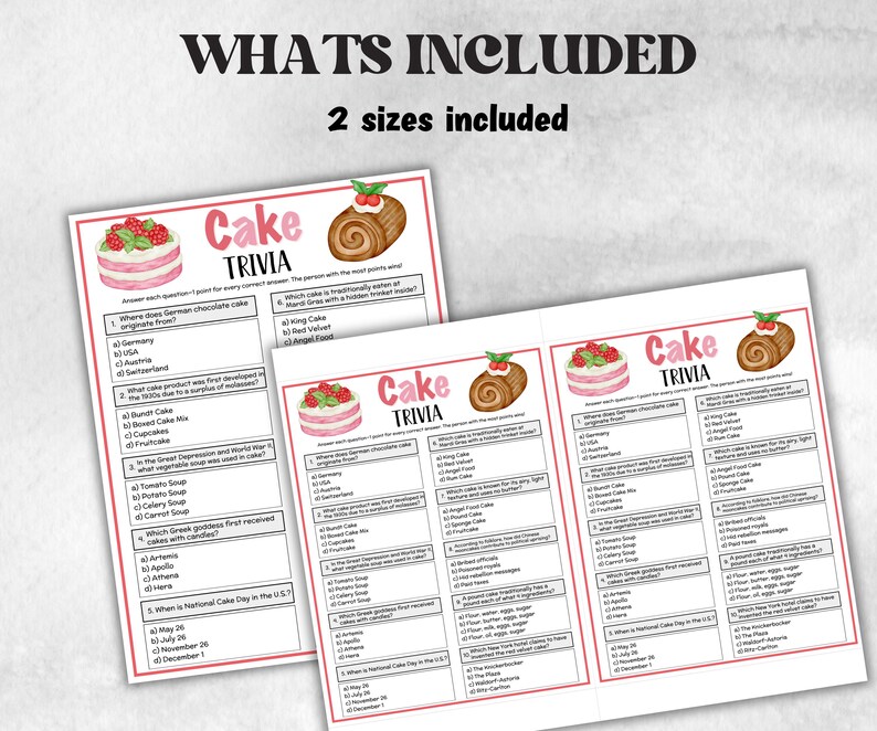 Printable Cake Trivia, Cake Theme Birthday, Senior Trivia Night, Summer ...