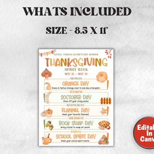 Customizable Thanksgiving School Spirit Week Flyer, PTO Schedule ...