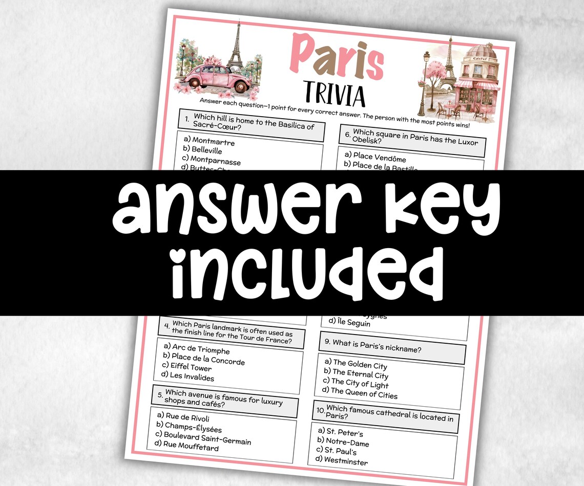 Paris Trivia Party, Travel Themed Birthday Party, Trivia Game Night ...