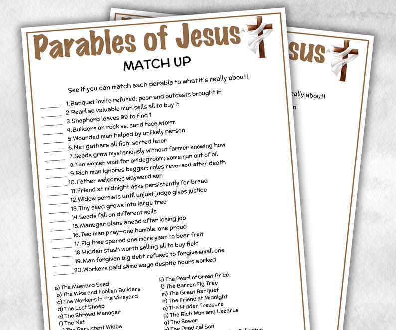 Printable Parables of Jesus Match up for Kid, Old Testament Activity ...