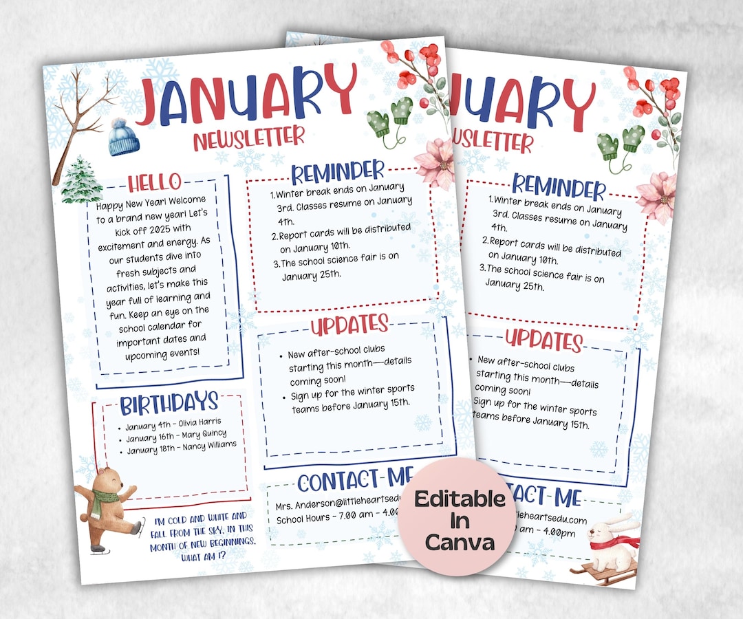 January Winter Classroom Newsletter, Daycare Class Newsletter ...