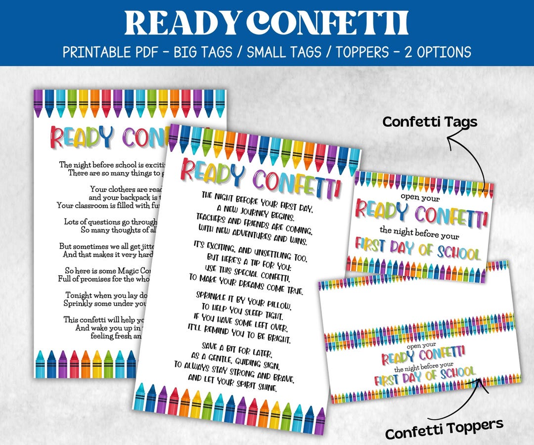 Night Before School Child Preschool Present, Ready Confetti Tag, First ...