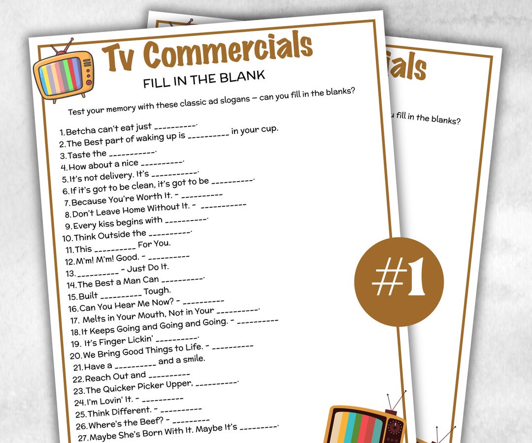 TV Commercial Match up Trivia Game, Ad Slogan Fill in the Blank Quiz ...