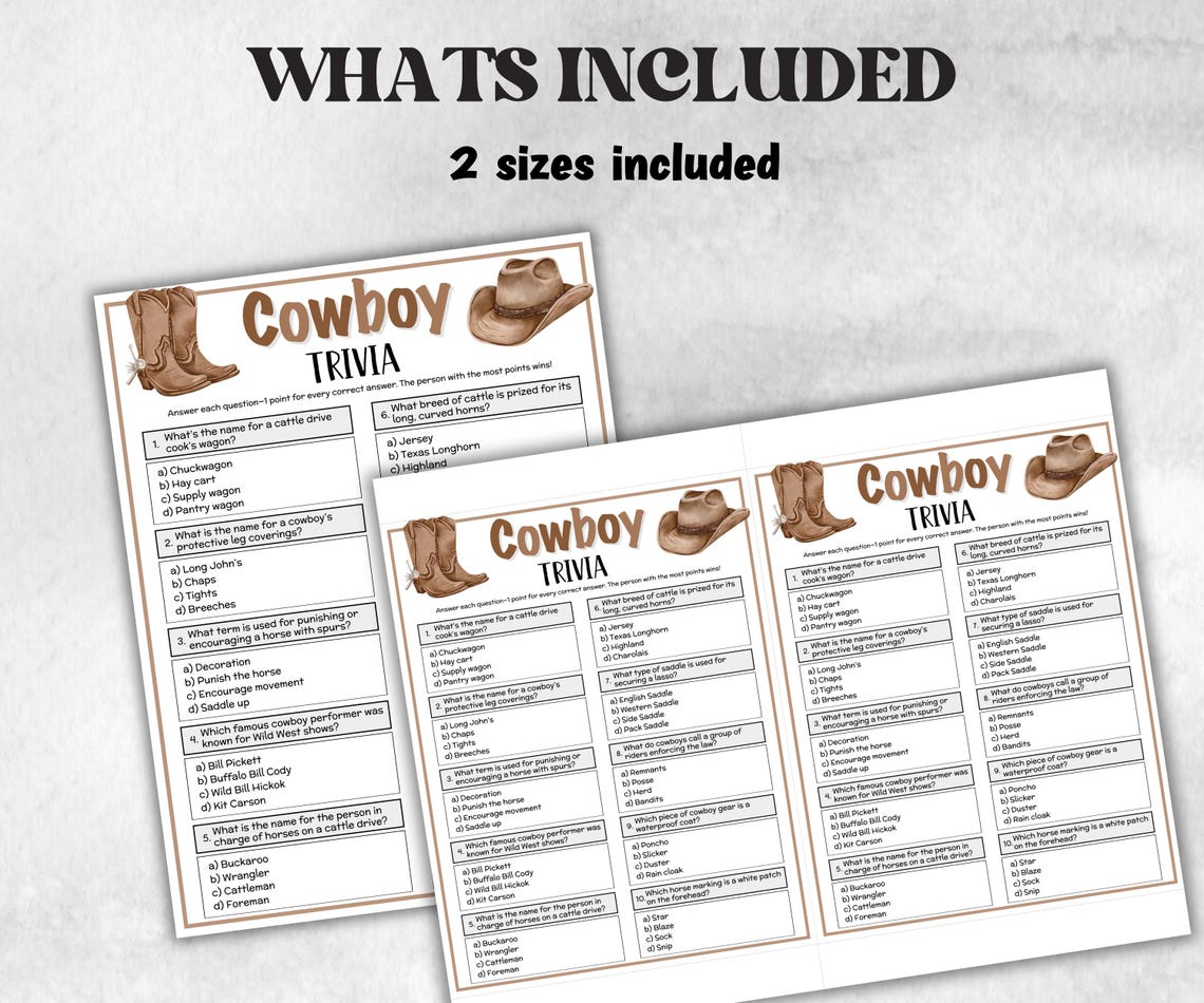 Cowboy Trivia Party, Rodeo Themed Birthday, Trivia Night, Game for ...