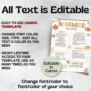 Thanksgiving November Classroom Newsletter, Parent Communication ...