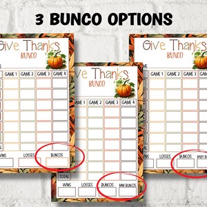 Thanksgiving Printable Bunco Cards I Bunco Score Cards I Bunco Score ...